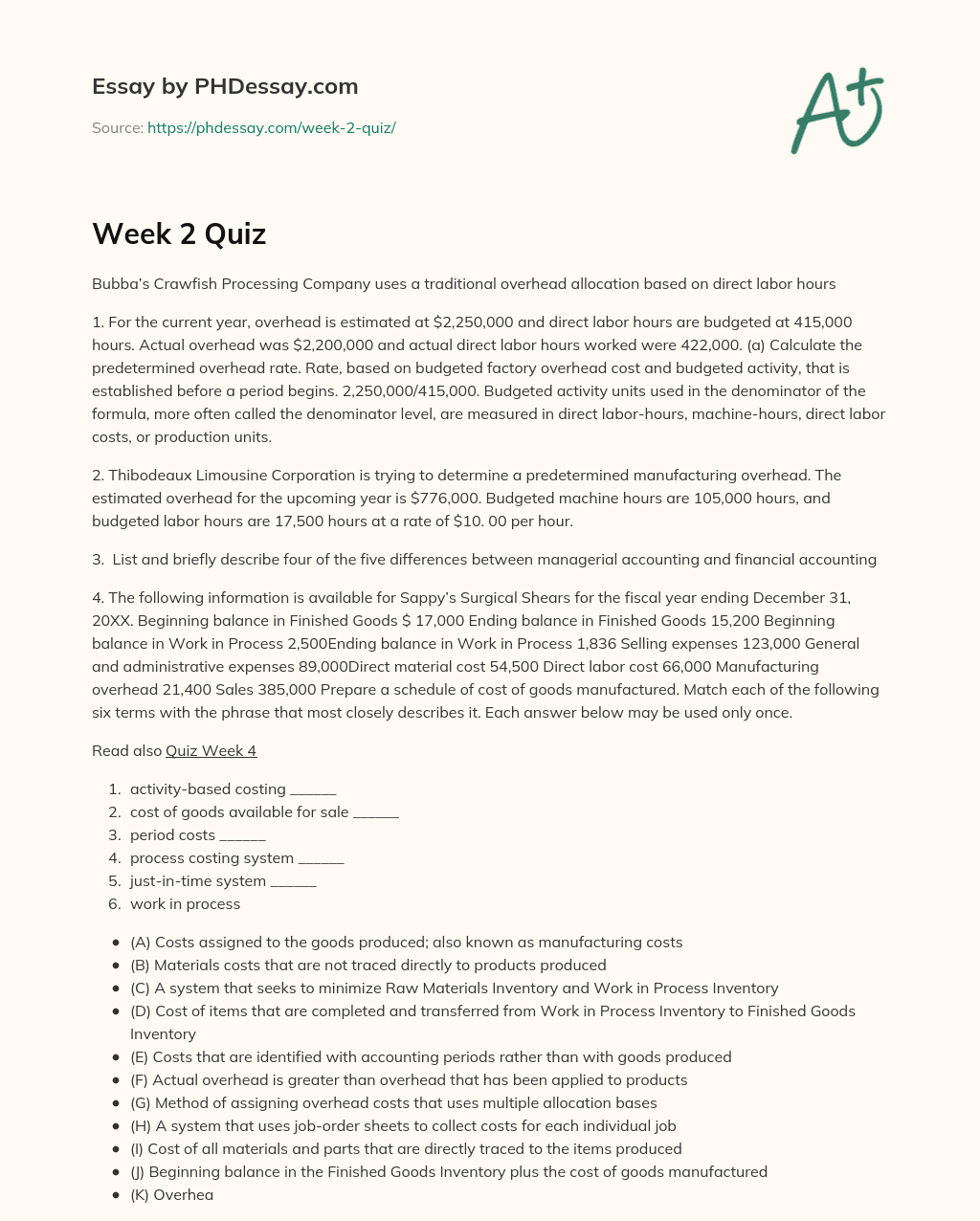 Week 2 Quiz - PHDessay.com