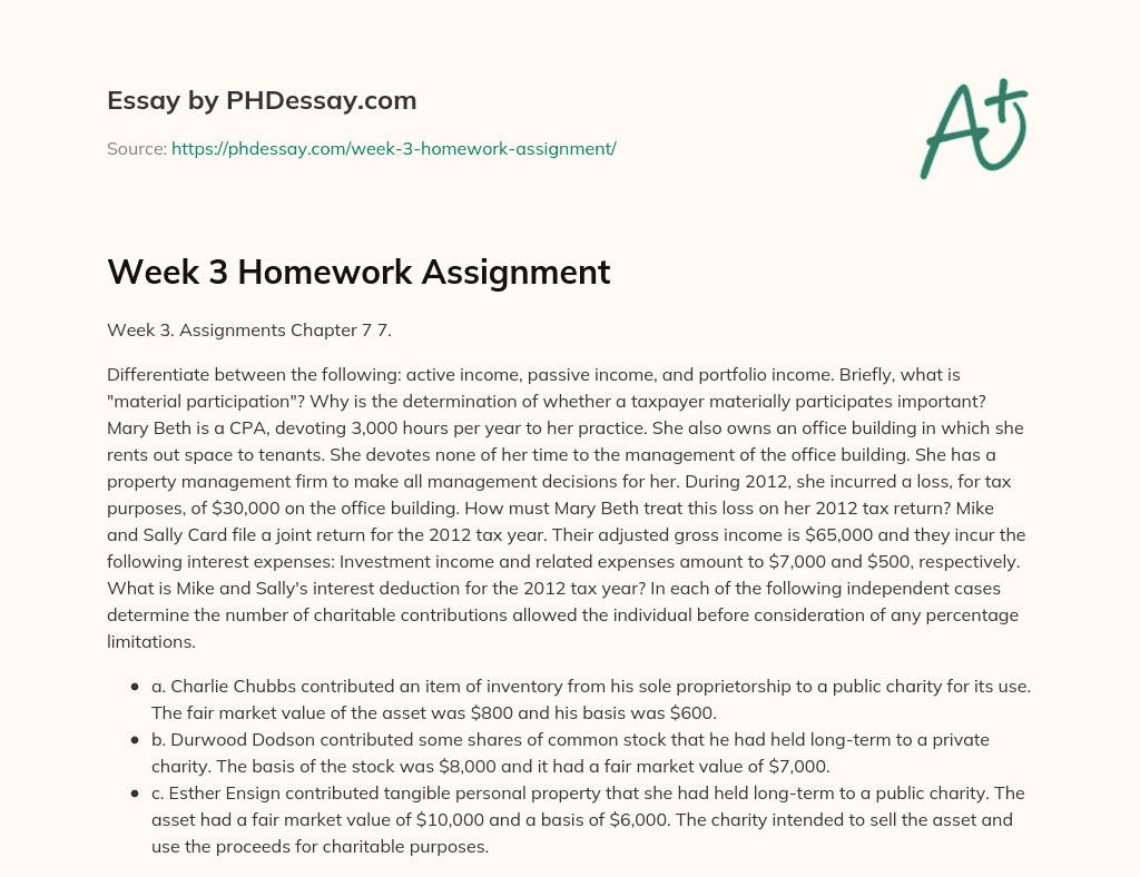Week 3 Homework Assignment (300 Words) - PHDessay.com