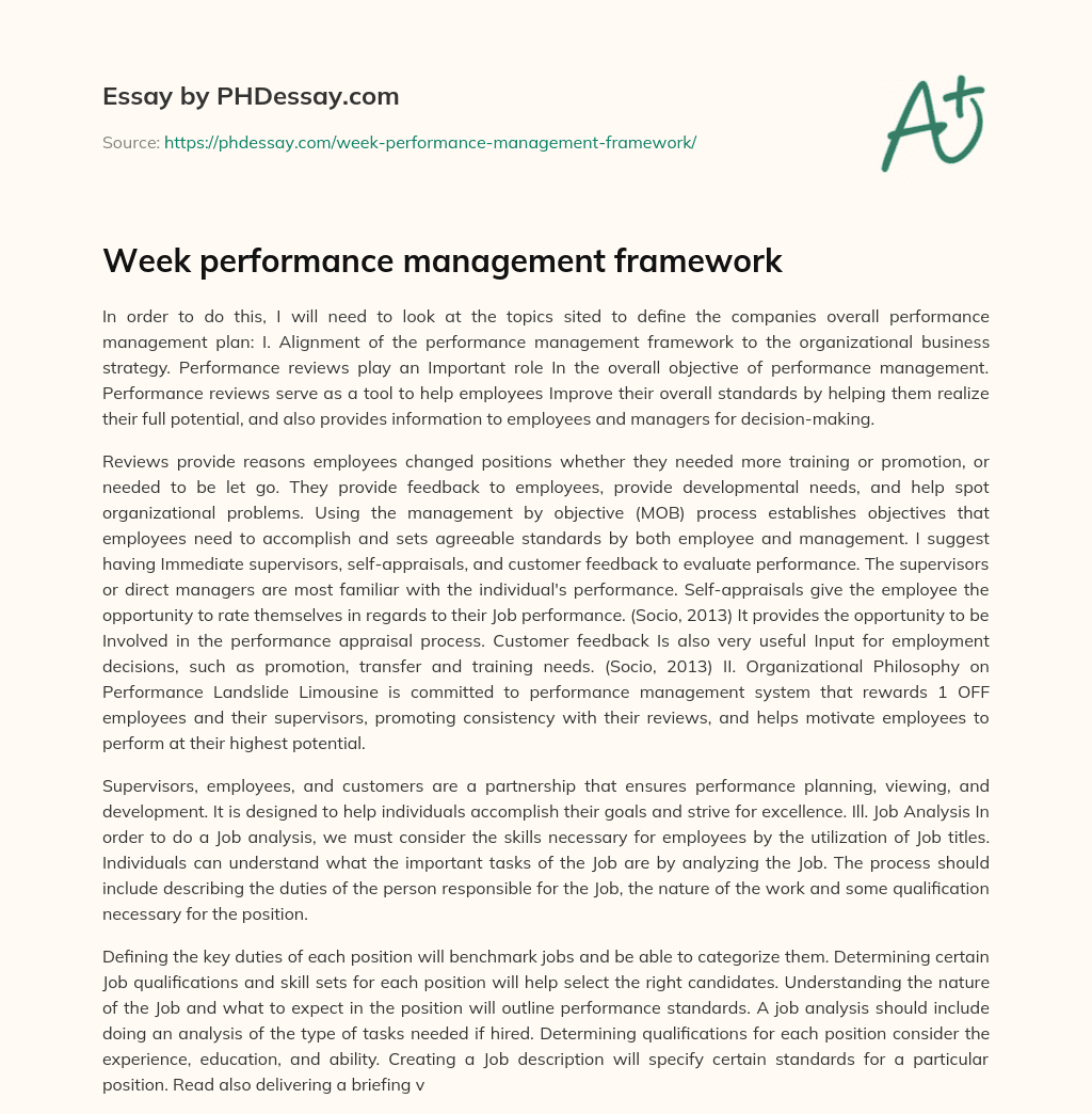 Week performance management framework - PHDessay.com