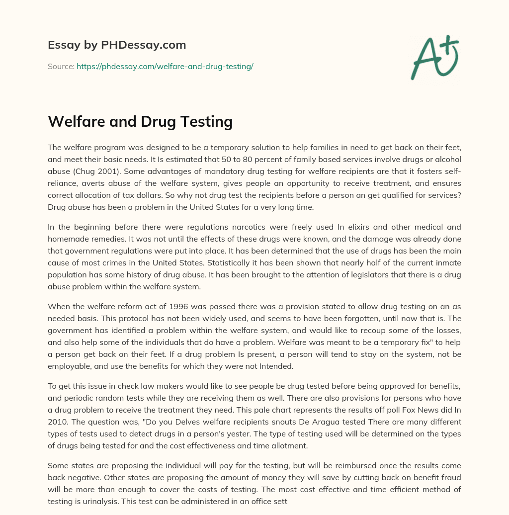 Welfare and Drug Testing - PHDessay.com