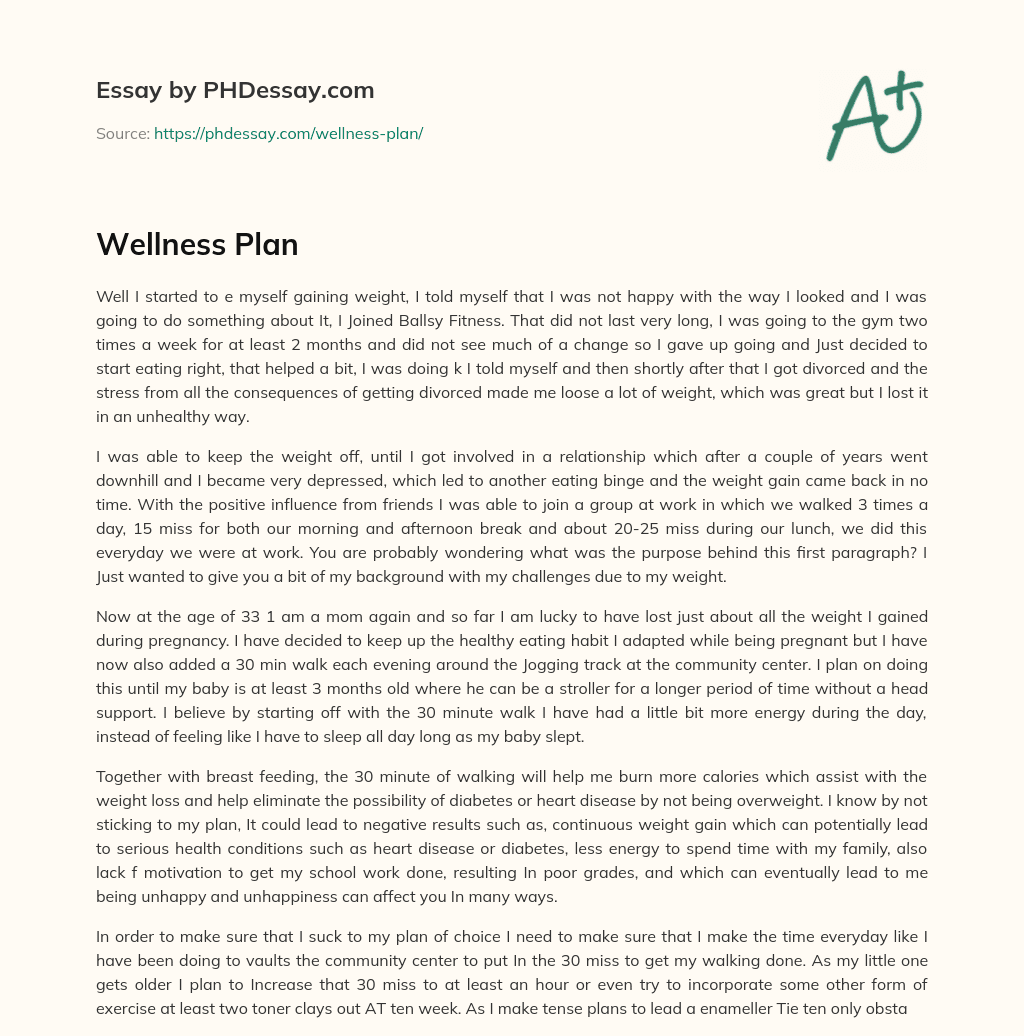 Wellness Plan - PHDessay.com