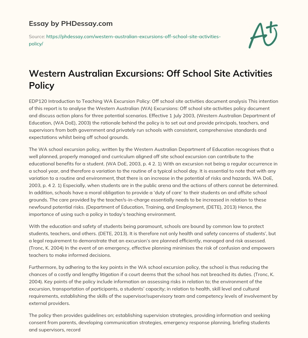 Western Australian Excursions: Off School Site Activities Policy ...