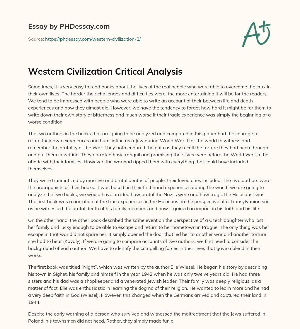 Western Civilization Critical Analysis - PHDessay.com