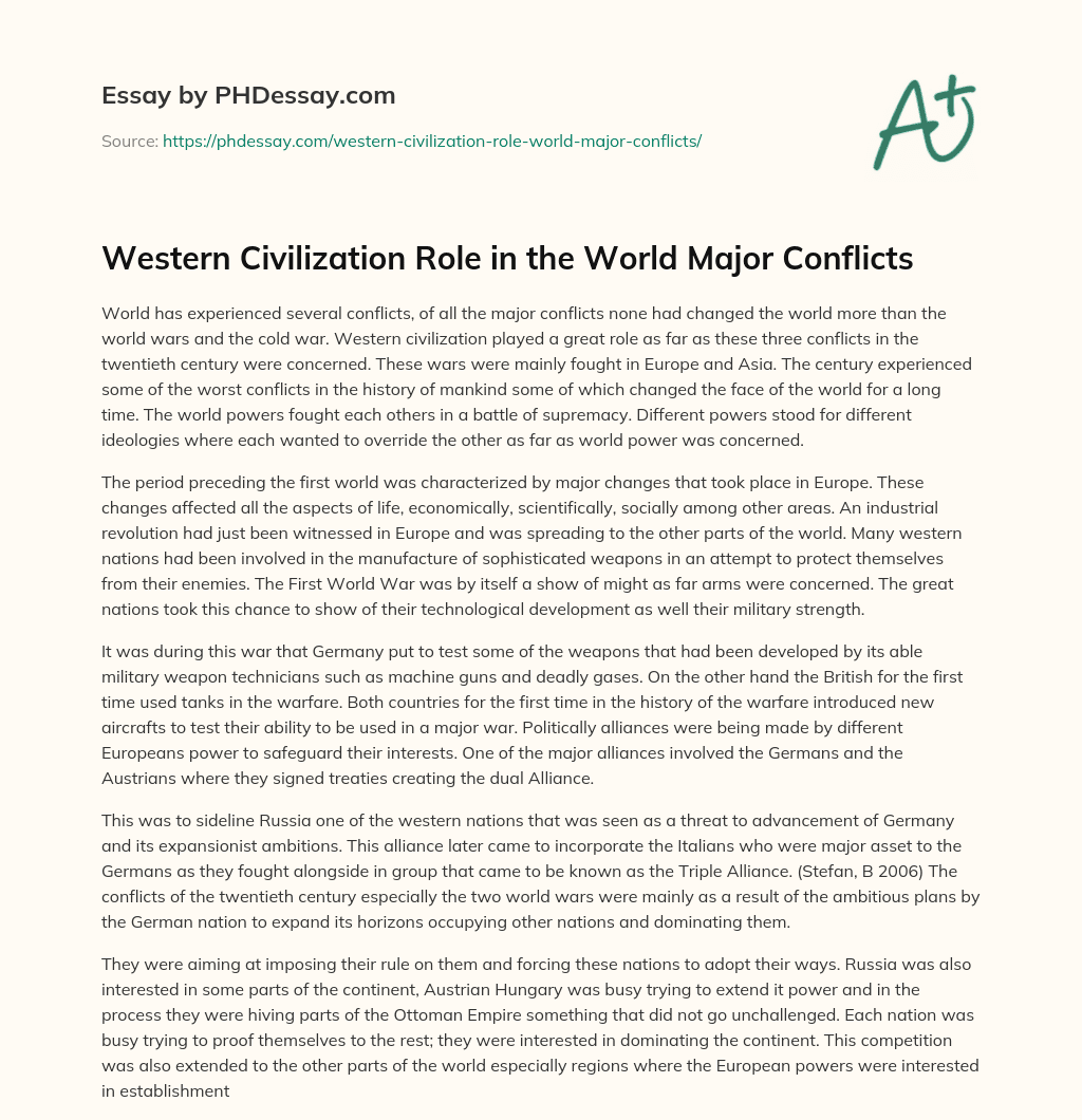 Western Civilization Role in the World Major Conflicts - PHDessay.com