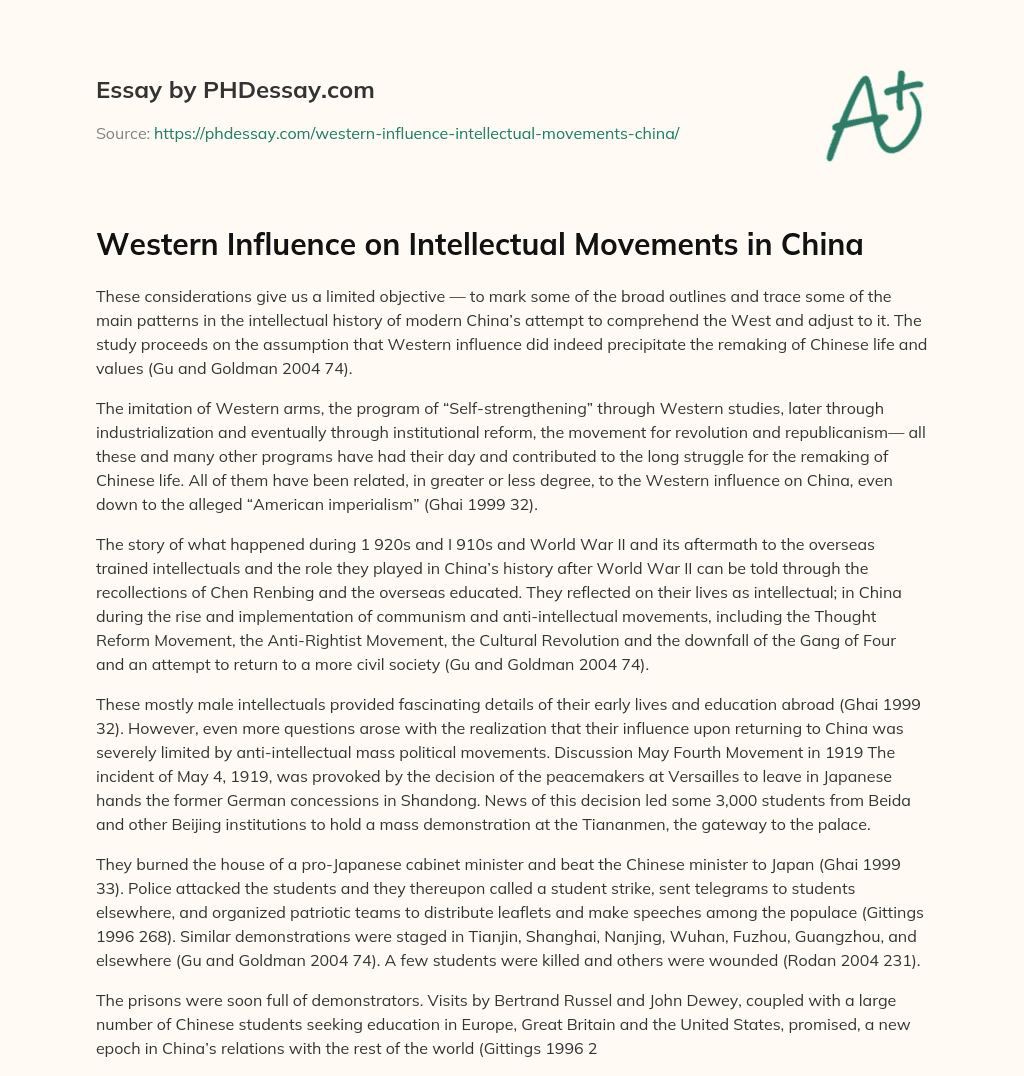 Western Influence on Intellectual Movements in China - PHDessay.com