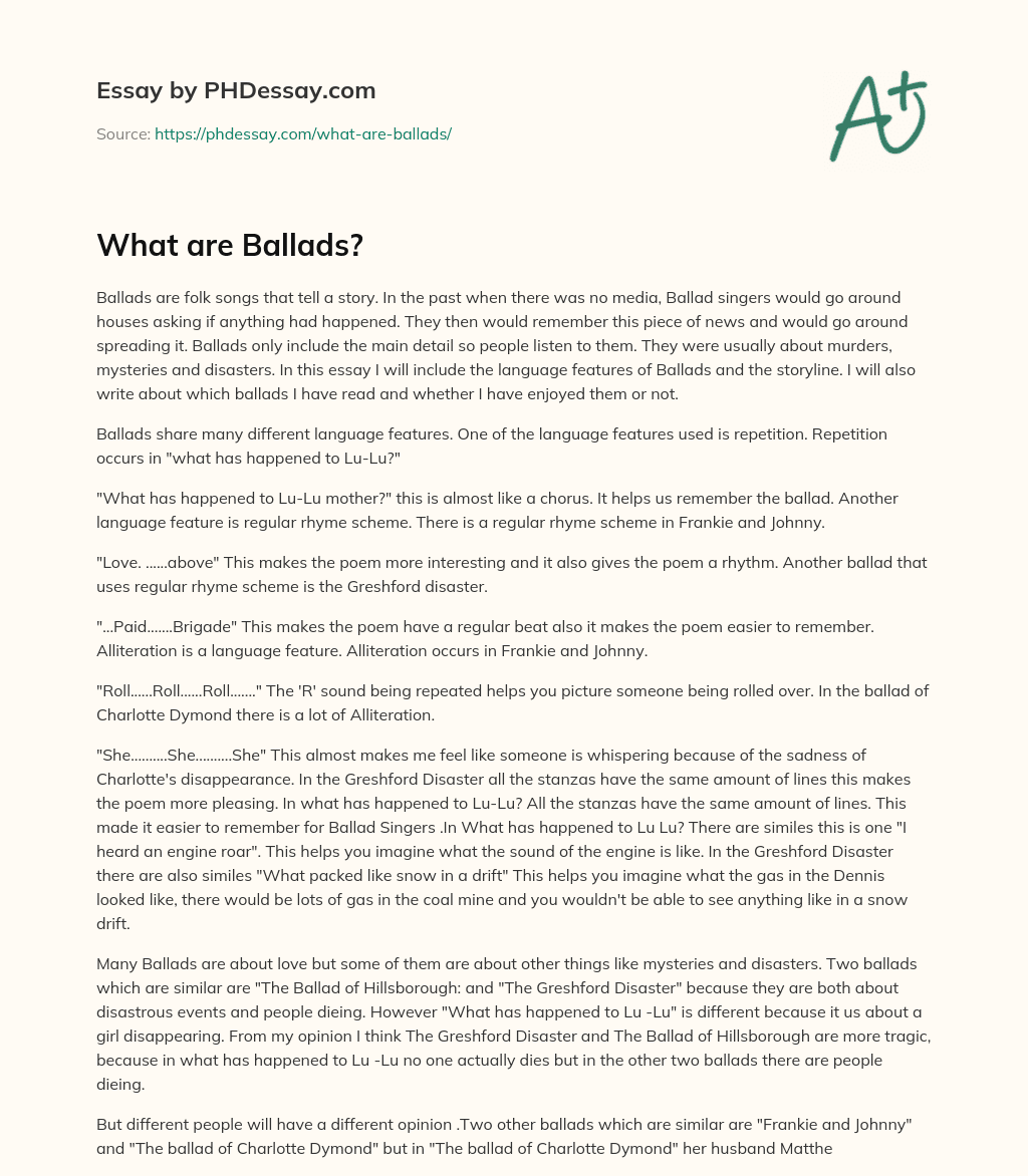 What are Ballads? - PHDessay.com