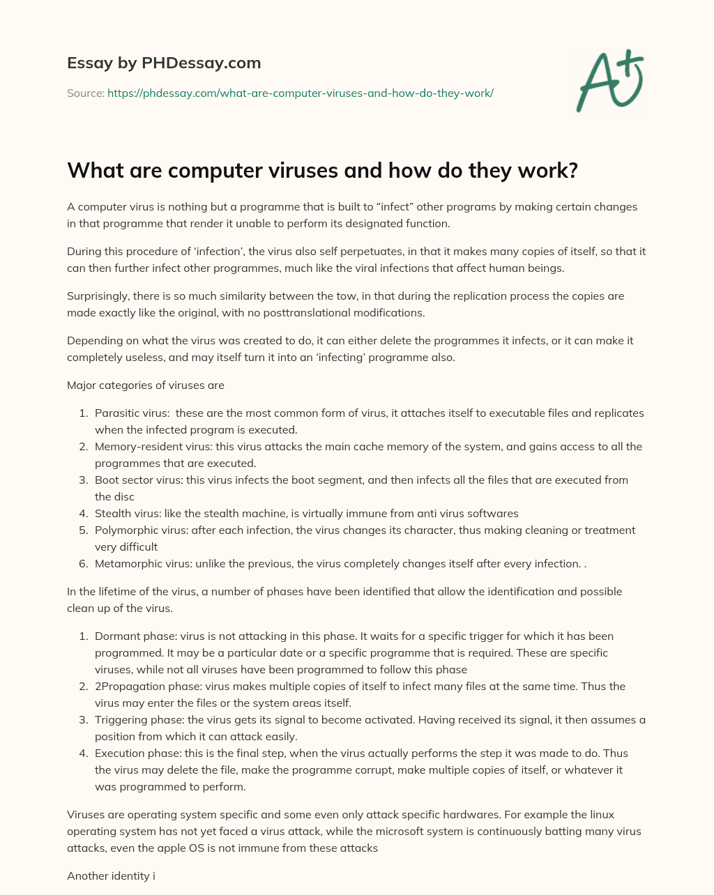 What are computer viruses and how do they work? (600 Words) - PHDessay.com