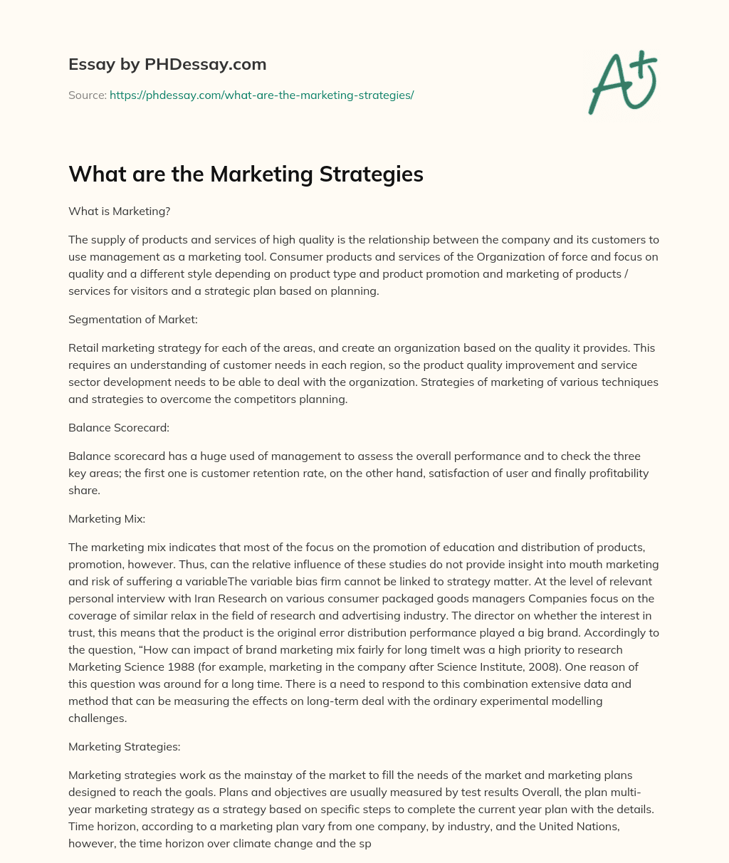 What are the Marketing Strategies - PHDessay.com