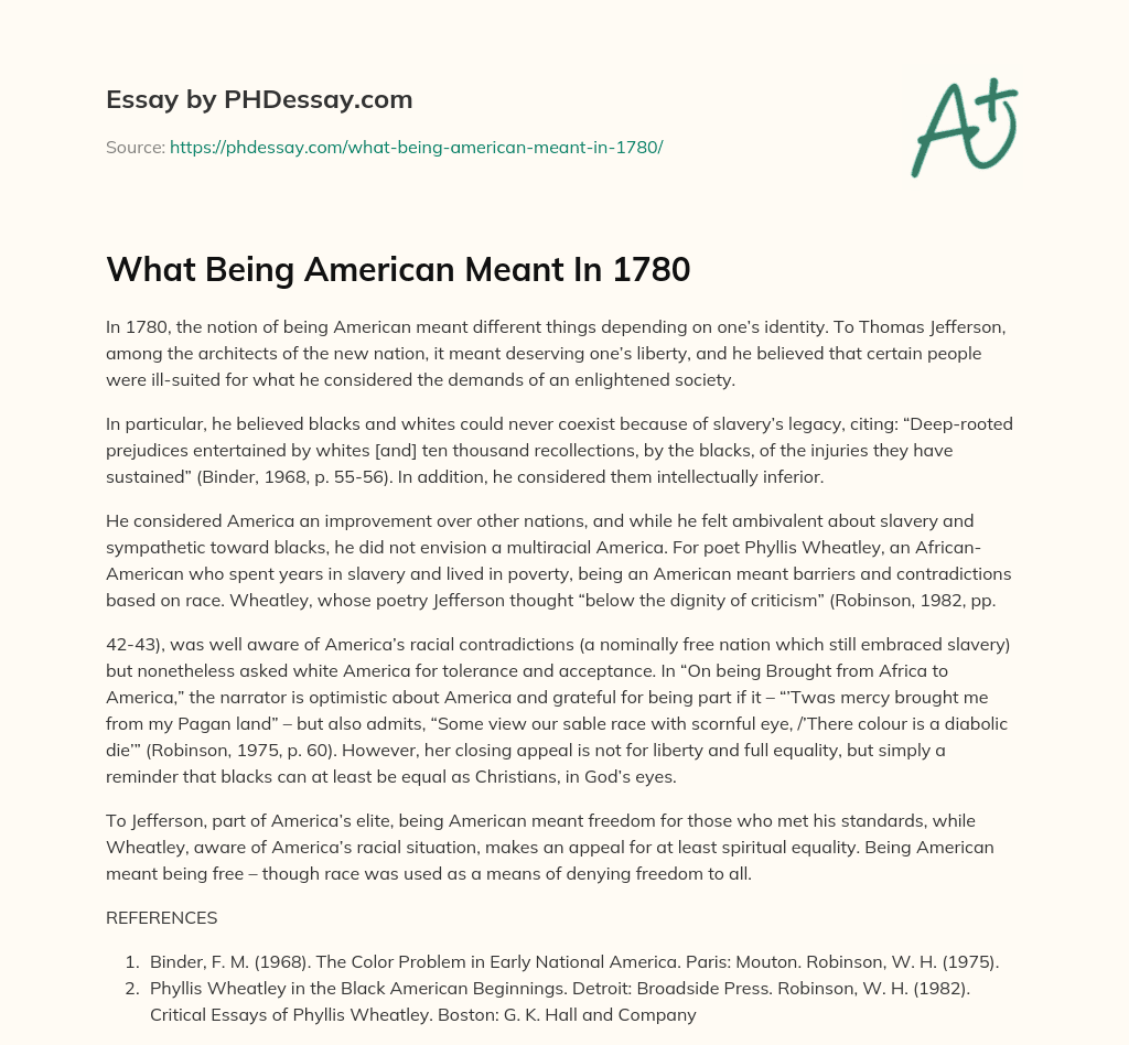 What Being American Meant In 1780 (400 Words) - PHDessay.com