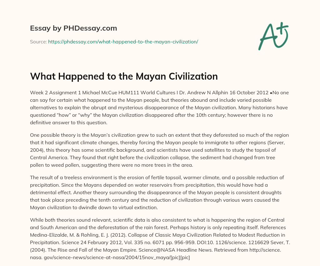 What Happened to the Mayan Civilization (300 Words) - PHDessay.com