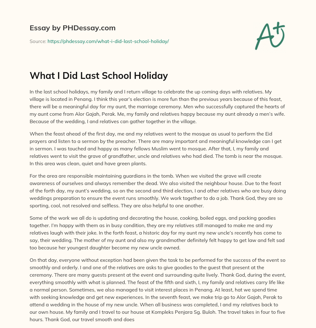 What I Did Last School Holiday (600 Words) - PHDessay.com