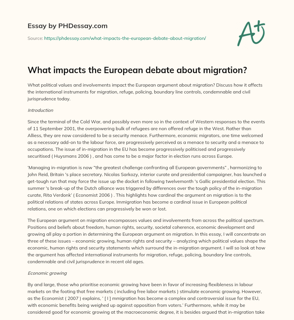 What impacts the European debate about migration? - PHDessay.com