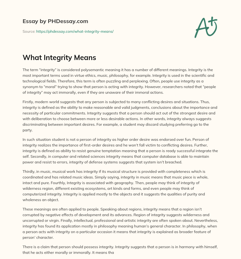 What Integrity Means - PHDessay.com