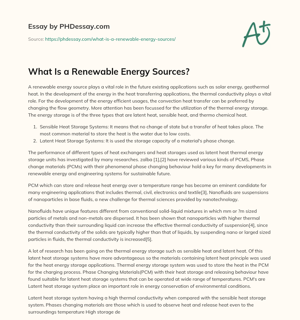 What Is a Renewable Energy Sources? (500 Words) - PHDessay.com