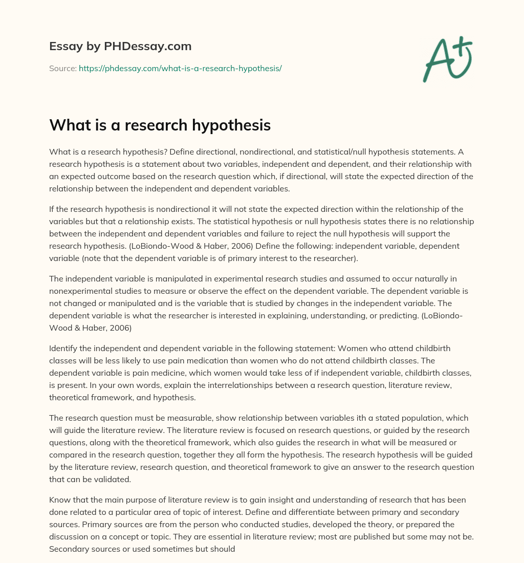 What is a research hypothesis - PHDessay.com