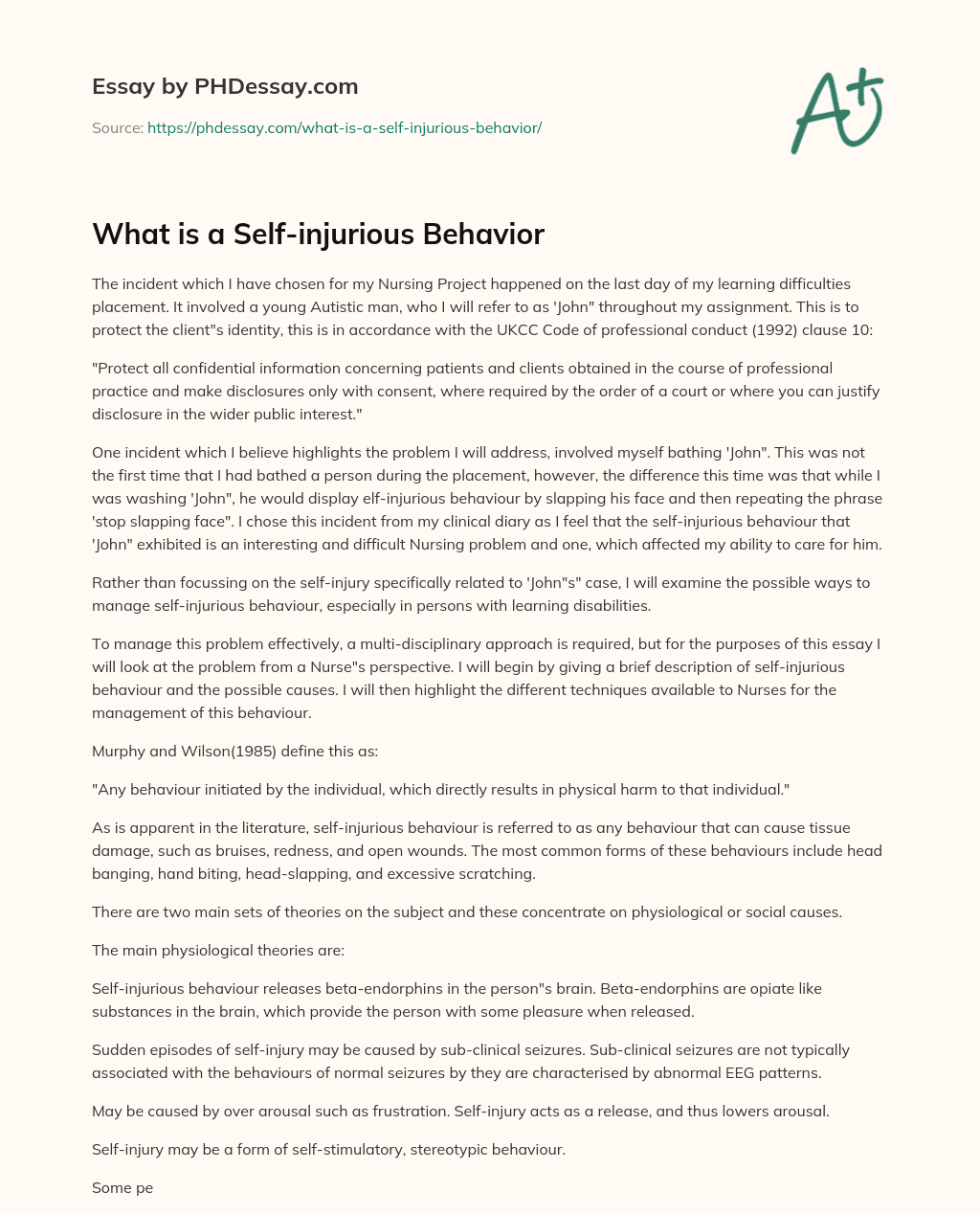 What is a Self-injurious Behavior - PHDessay.com