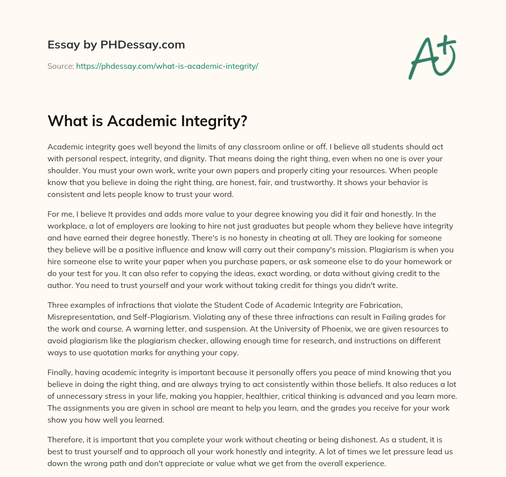 What is Academic Integrity? (400 Words) - PHDessay.com