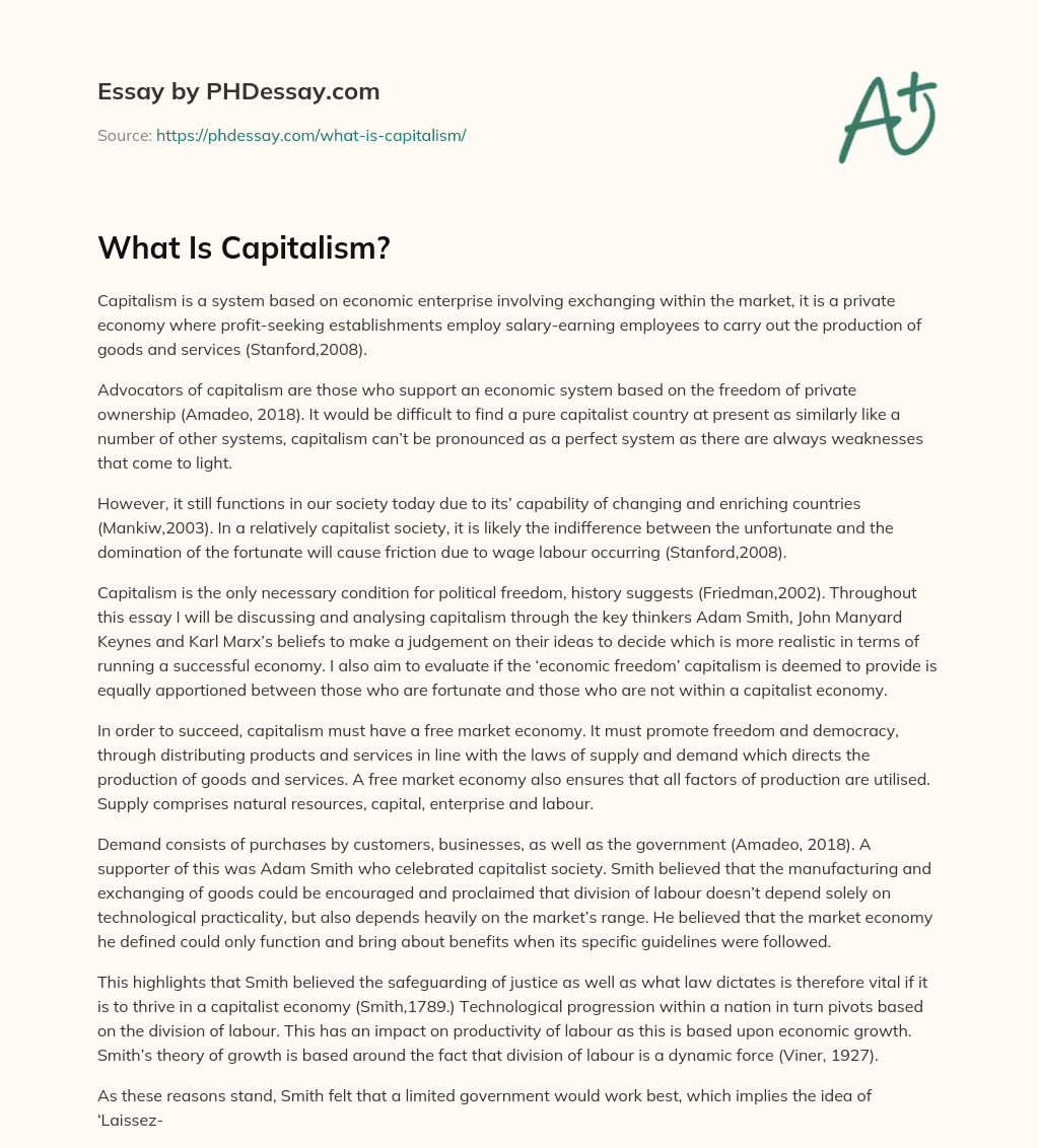 What Is Capitalism? - PHDessay.com