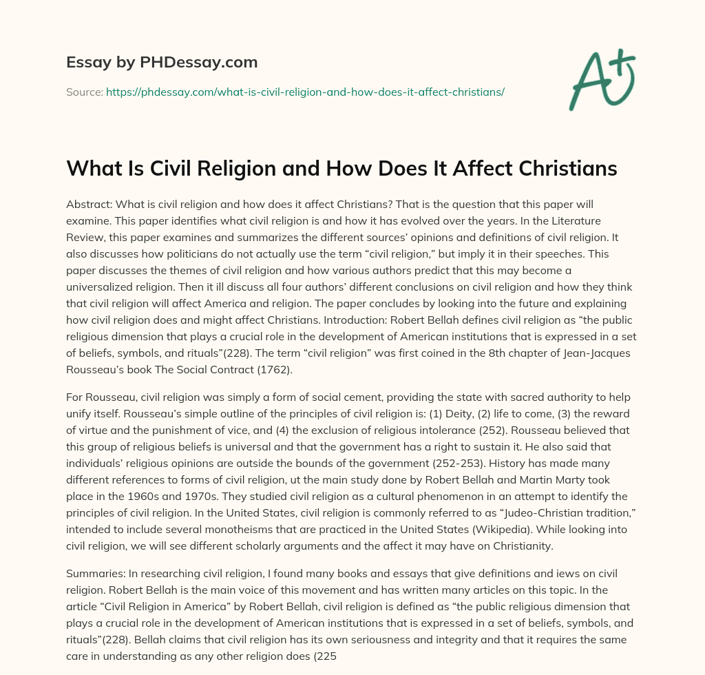 What Is Civil Religion and How Does It Affect Christians - PHDessay.com