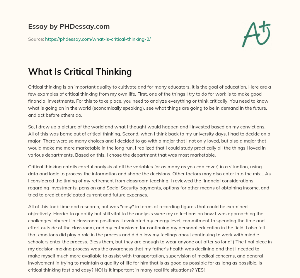 What Is Critical Thinking (500 Words) - PHDessay.com