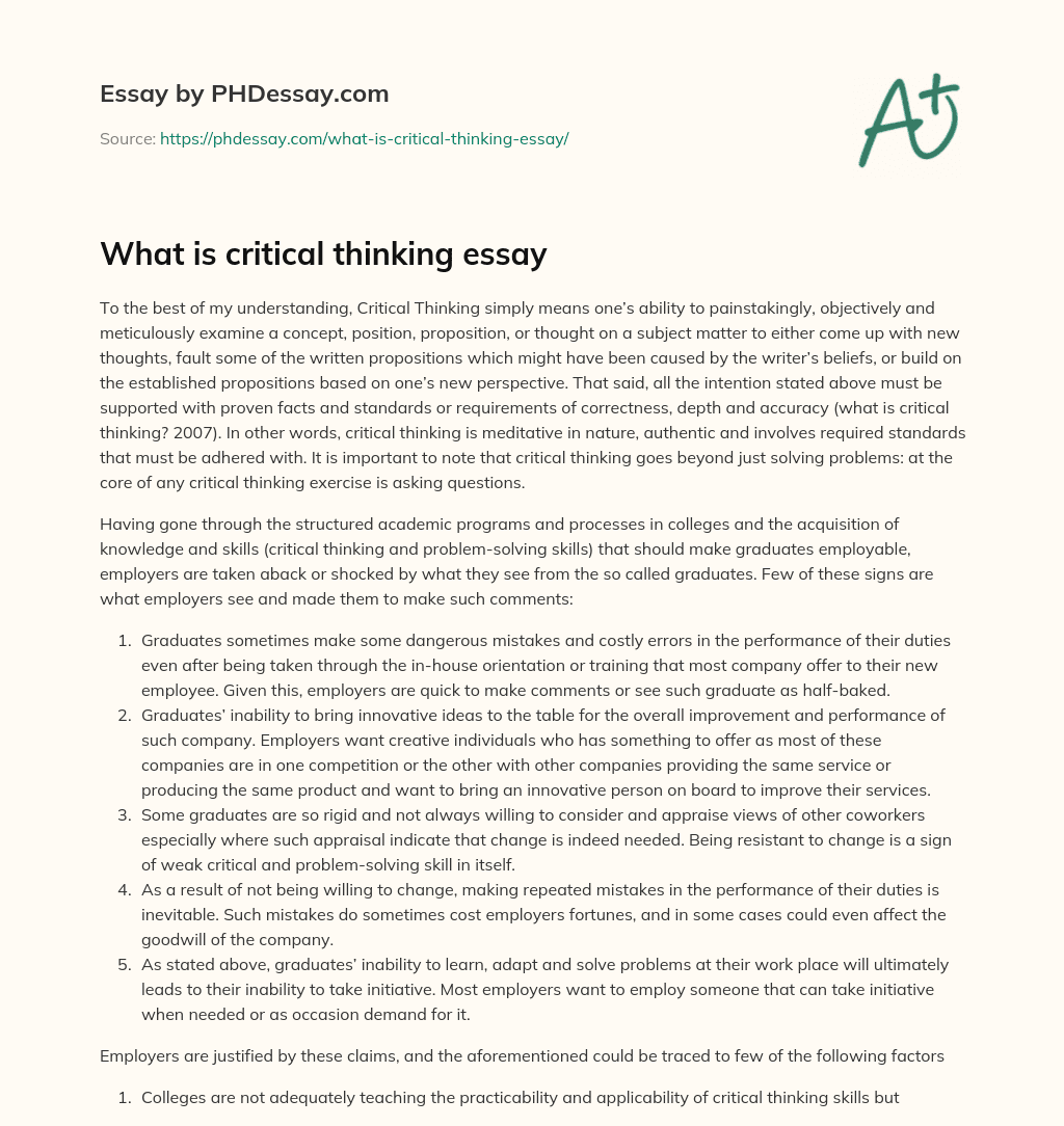 What is critical thinking essay - PHDessay.com