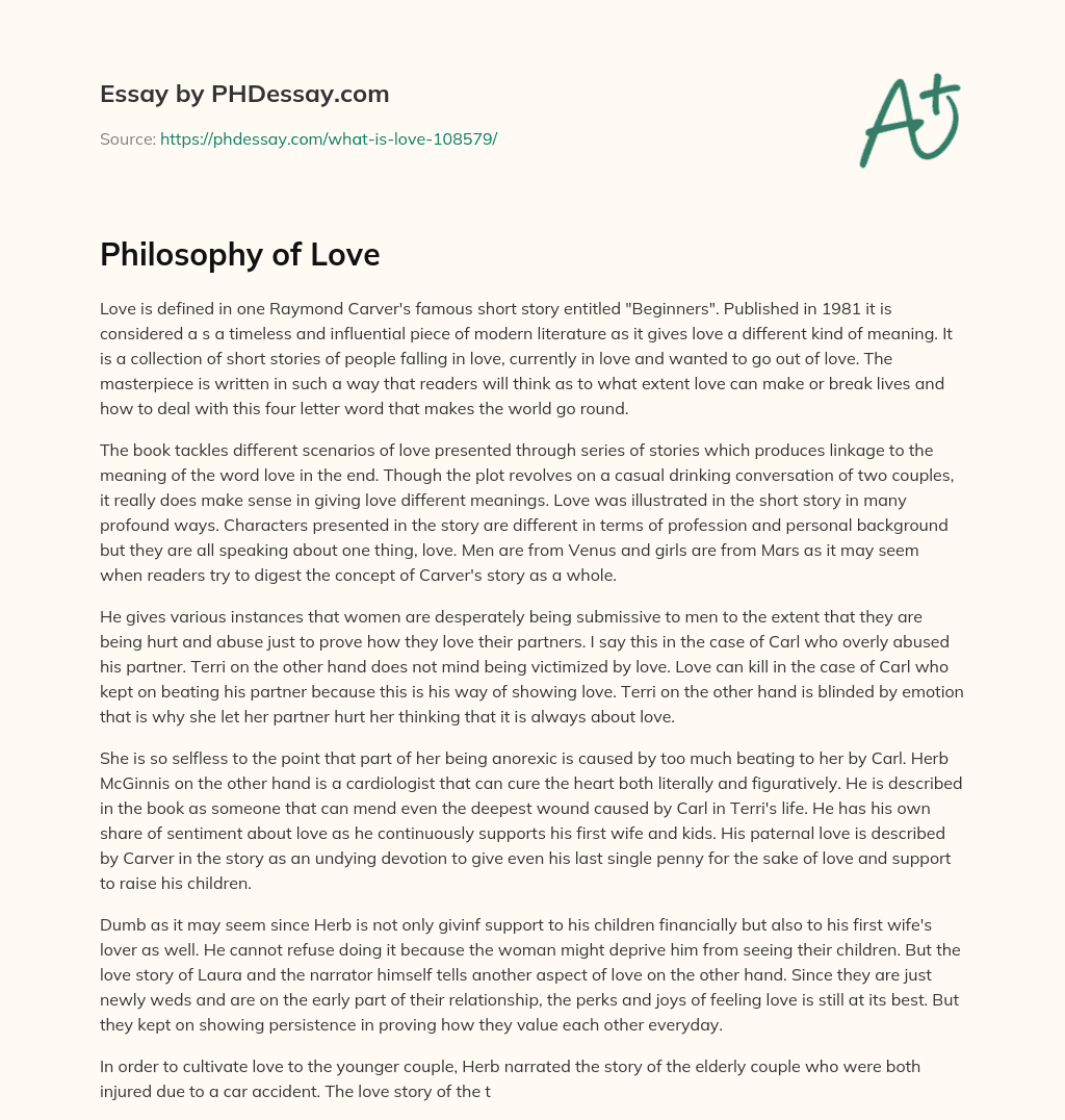 Philosophy of Love (600 Words) - PHDessay.com