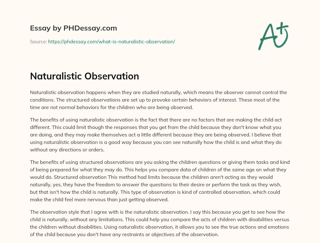 Naturalistic Observation (300 Words) - PHDessay.com