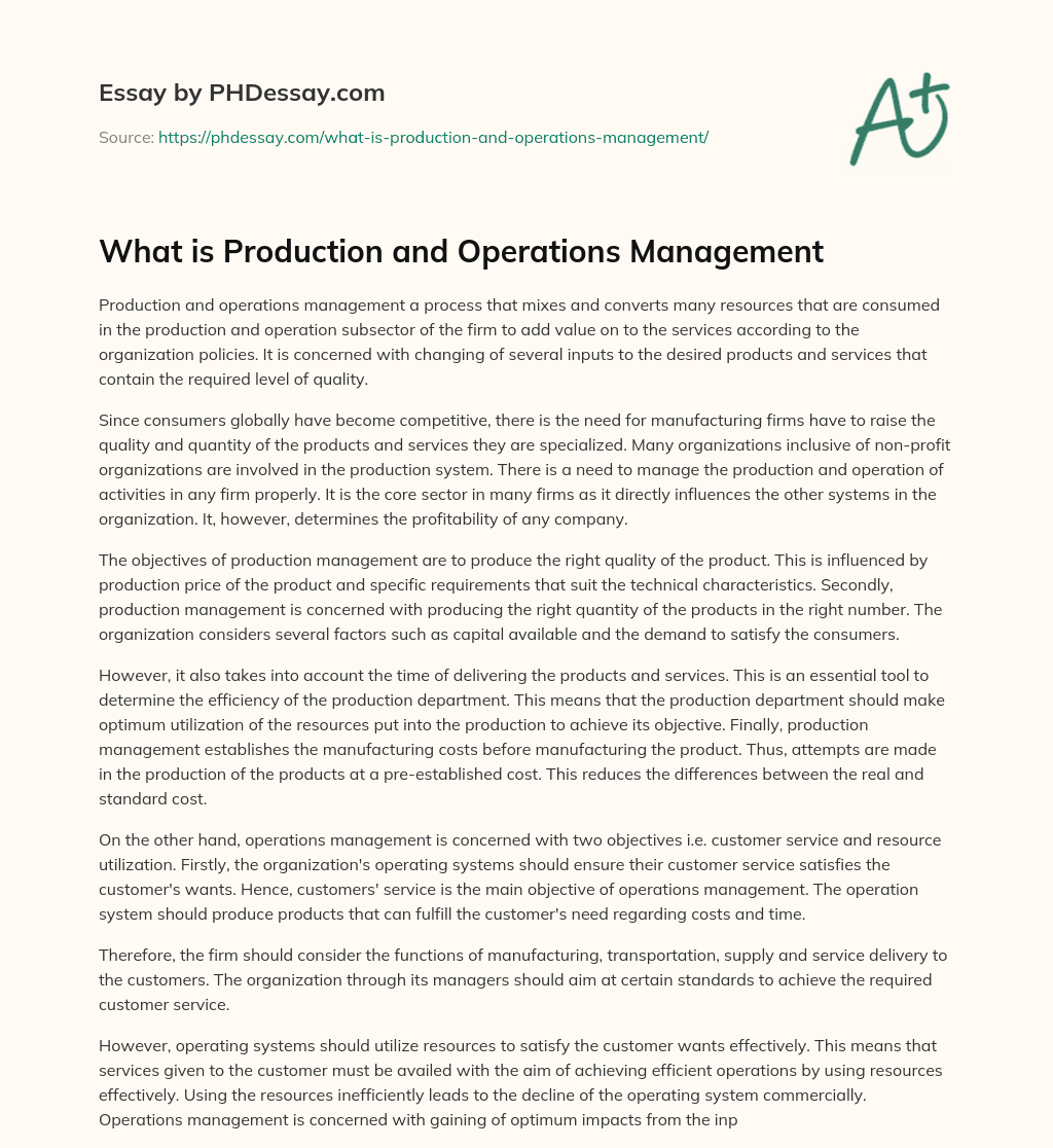 What is Production and Operations Management - PHDessay.com