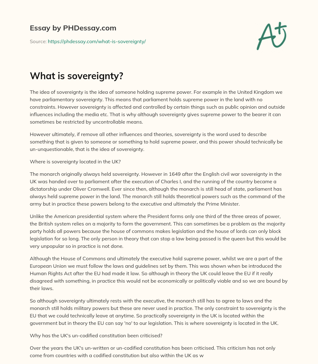 What is sovereignty? - PHDessay.com