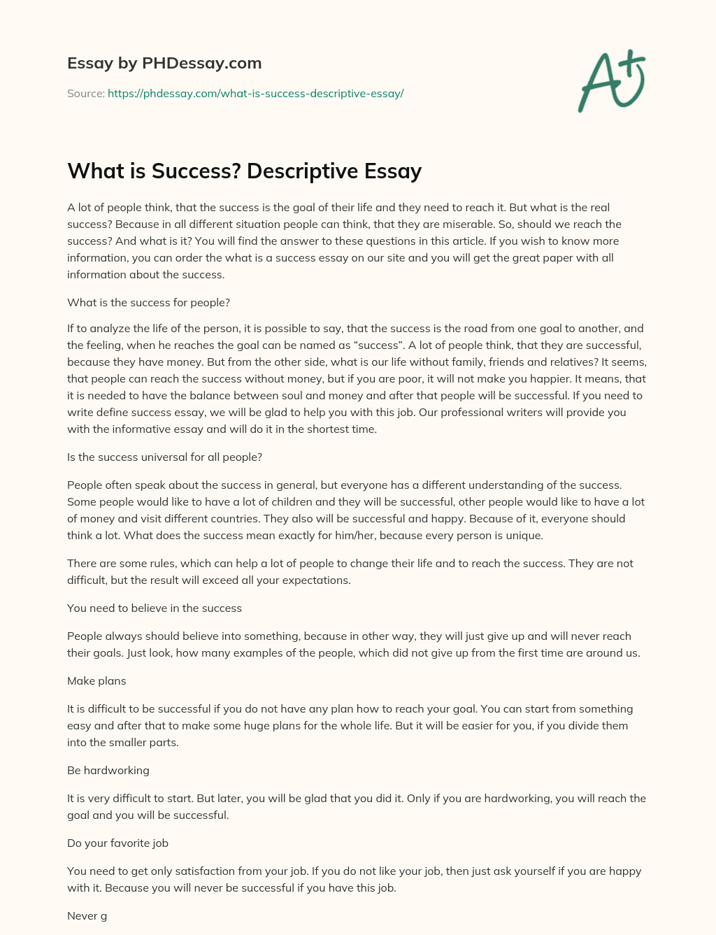 What is Success? Descriptive Essay - PHDessay.com