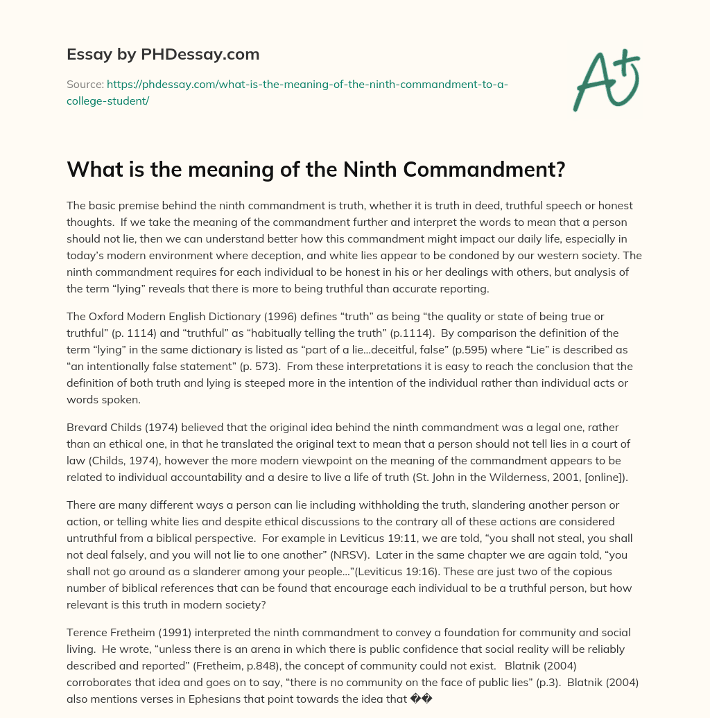 What is the meaning of the Ninth Commandment? - PHDessay.com