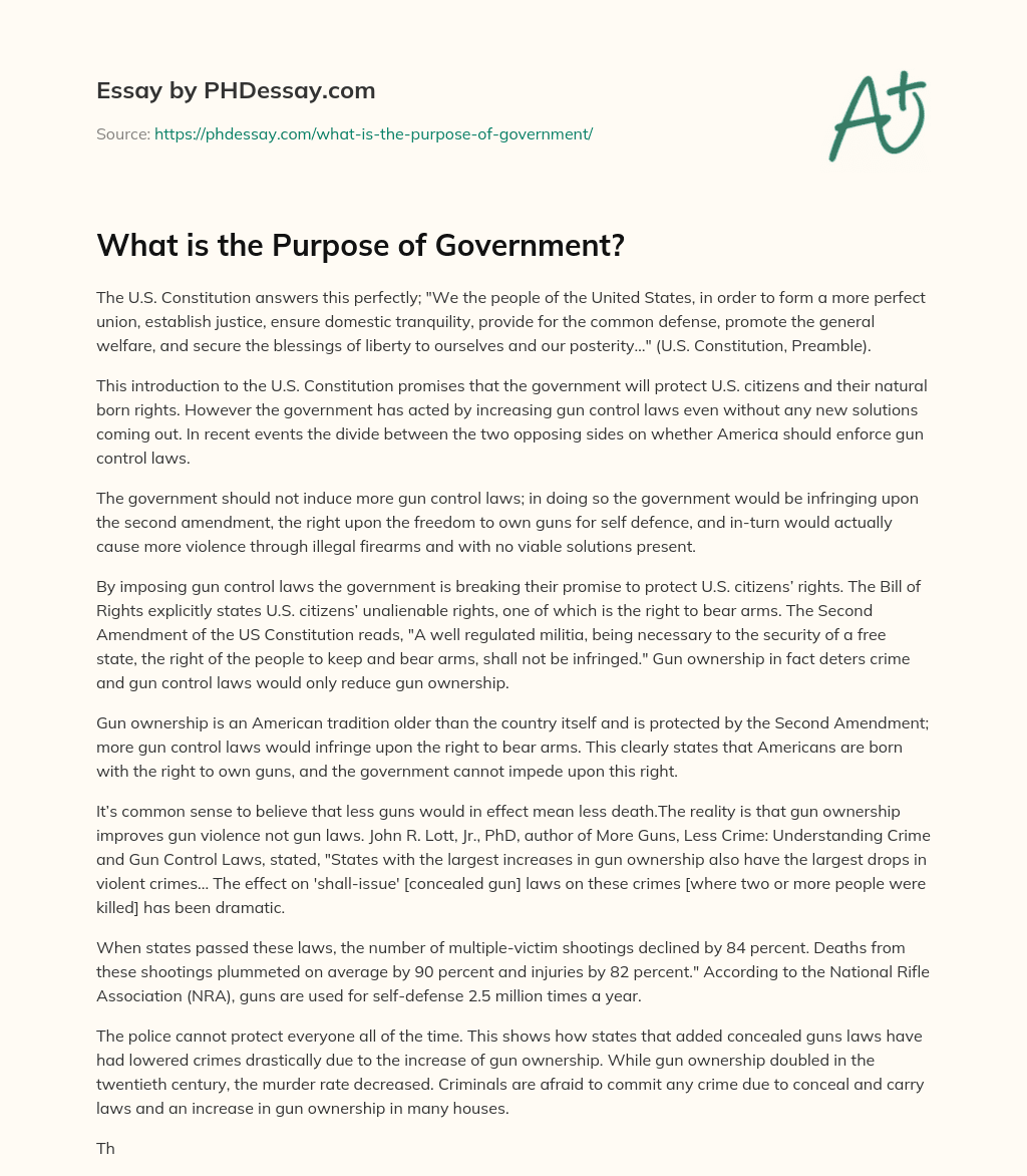 What Is The Purpose Of Government PHDessay