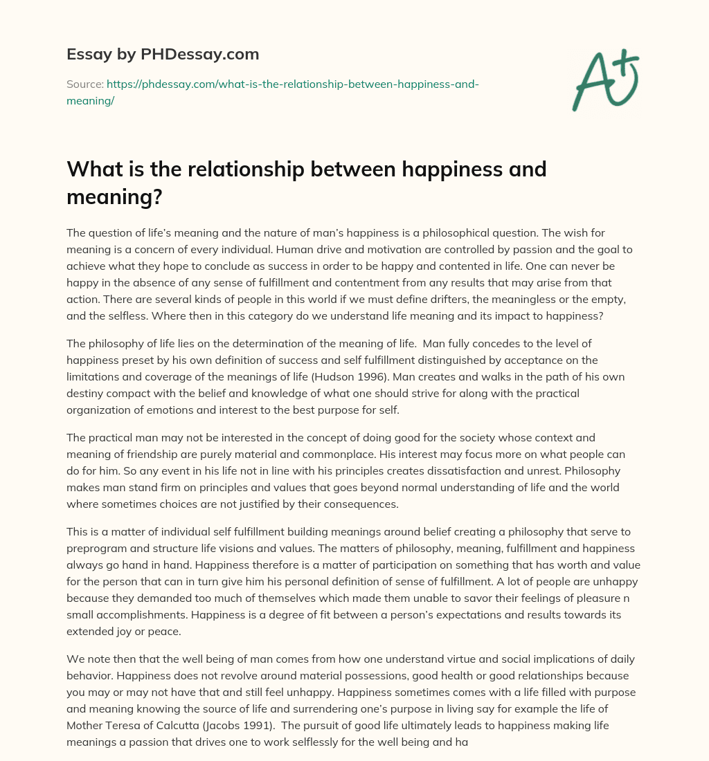 What is the relationship between happiness and meaning? - PHDessay.com