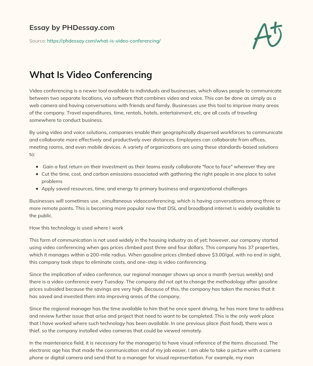 What Is Video Conferencing - PHDessay.com