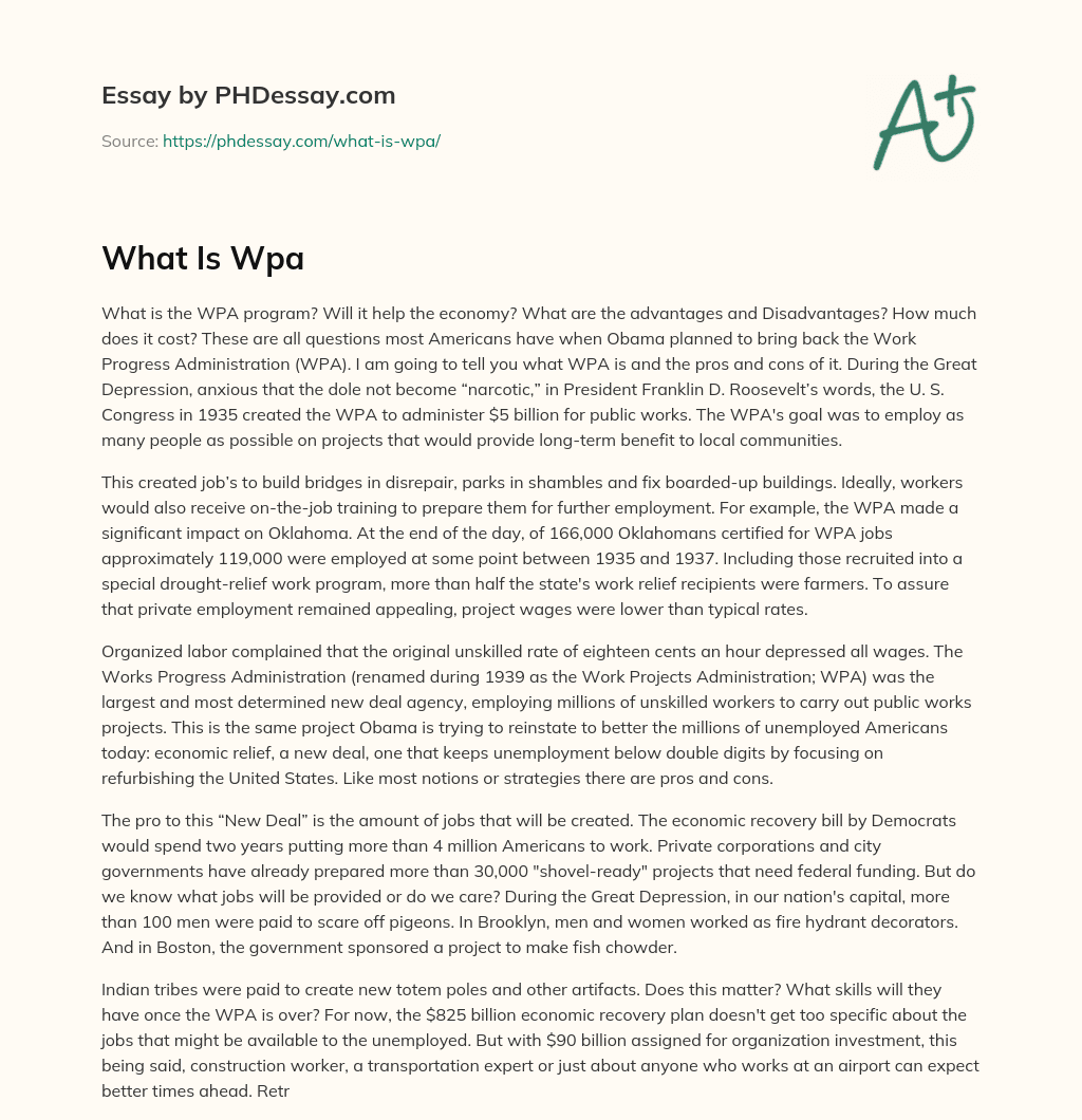 What Is Wpa - PHDessay.com