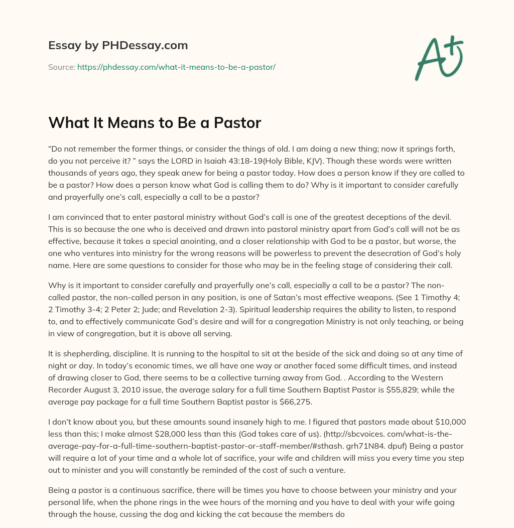 What It Means to Be a Pastor (600 Words) - PHDessay.com