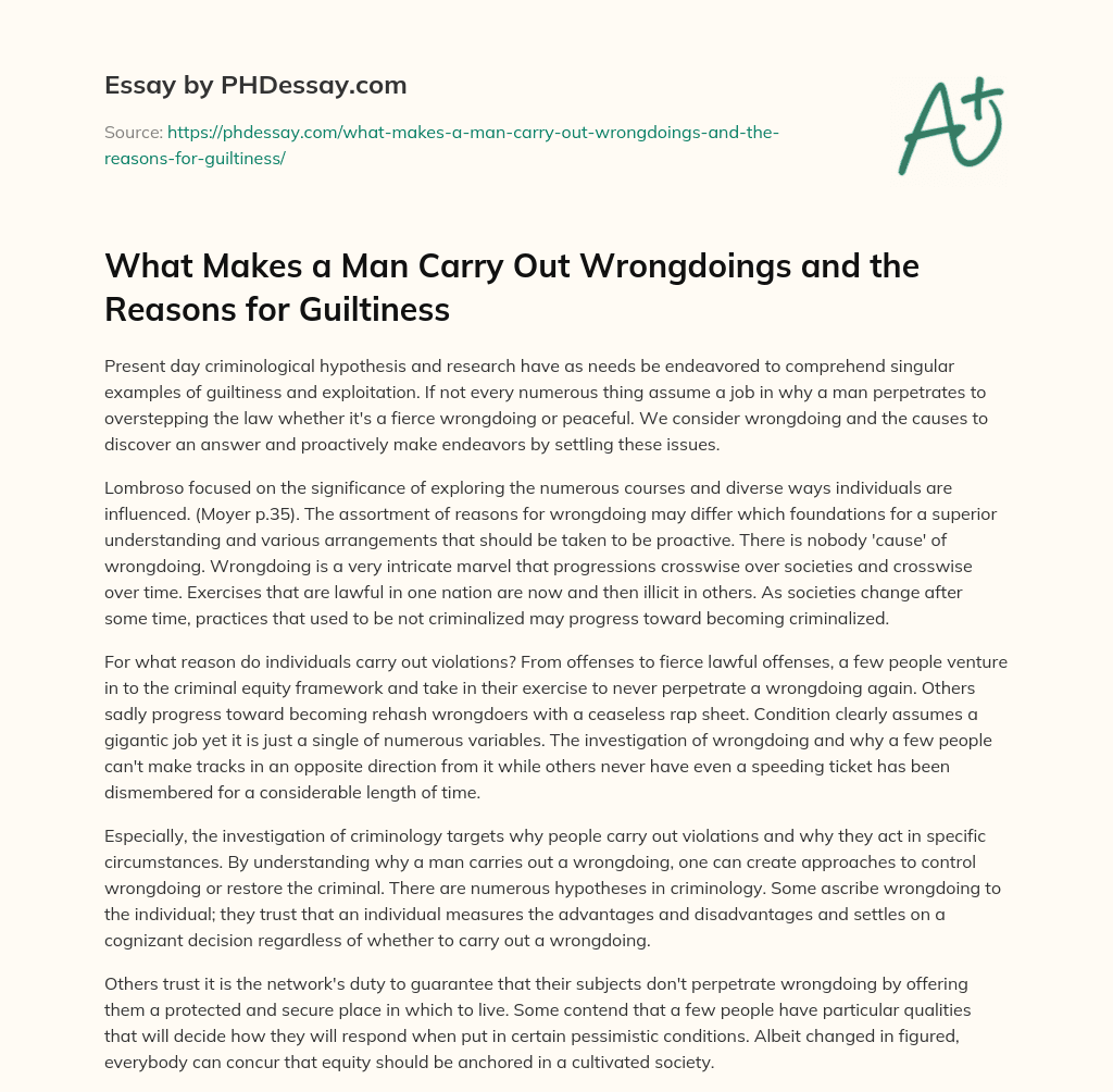 What Makes a Man Carry Out Wrongdoings and the Reasons for Guiltiness ...