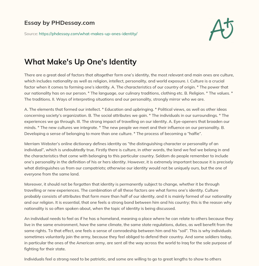 What Make's Up One's Identity - PHDessay.com