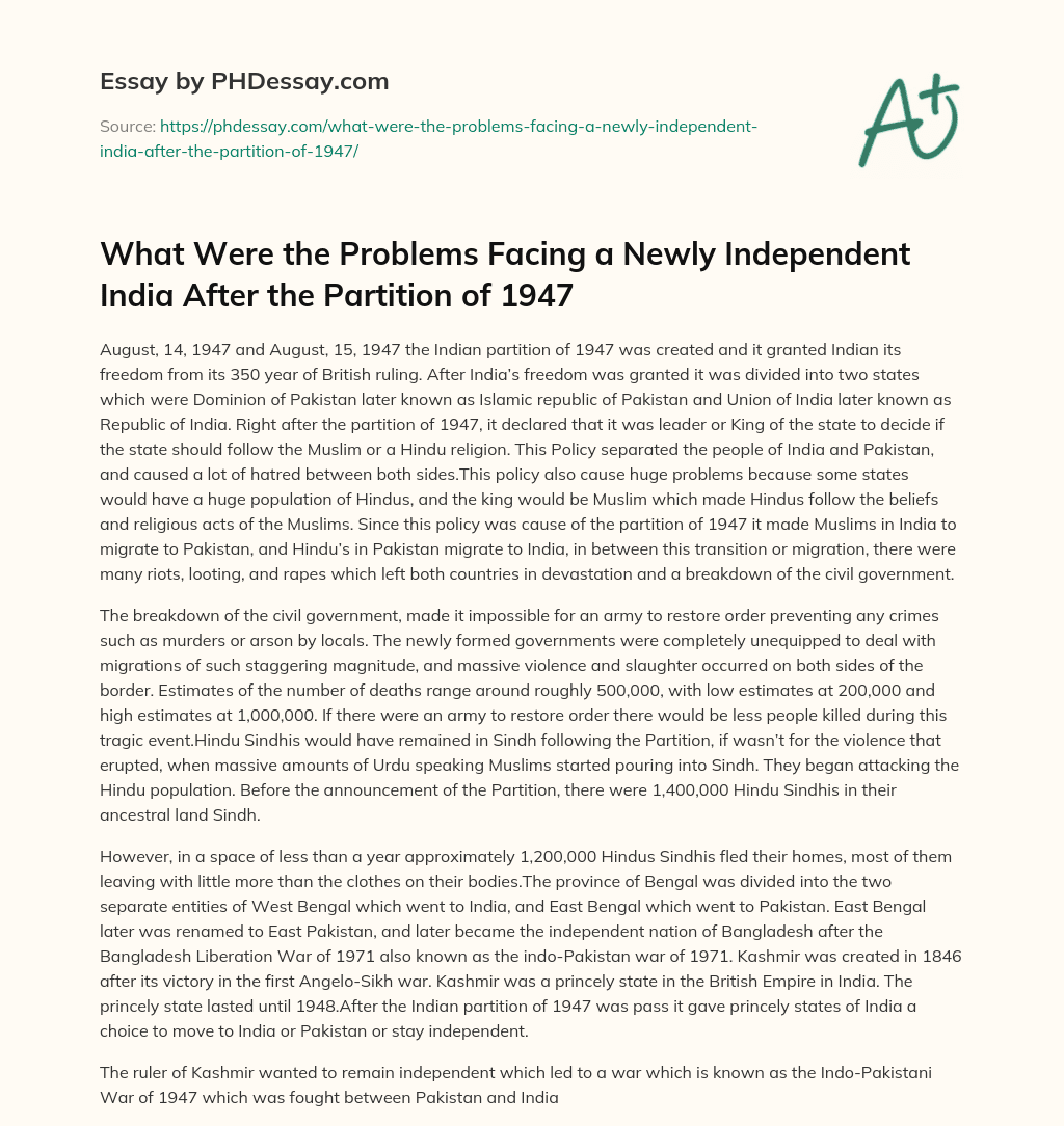 What Were the Problems Facing a Newly Independent India After the ...