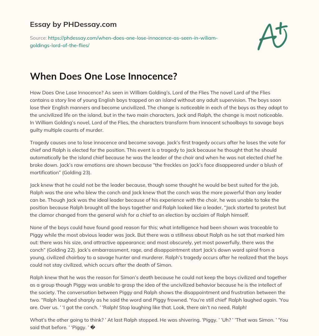 When Does One Lose Innocence? - PHDessay.com