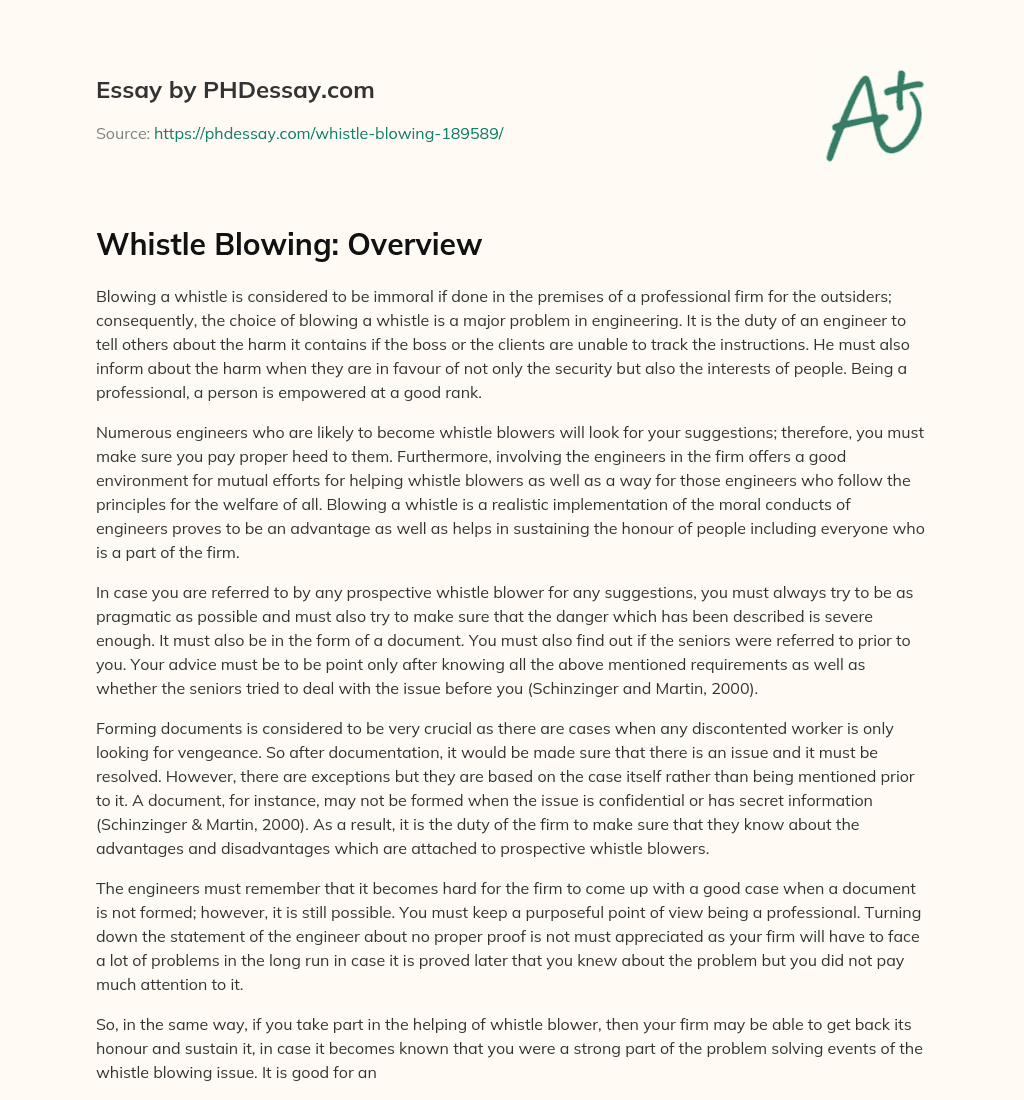 Whistle Blowing: Overview - PHDessay.com
