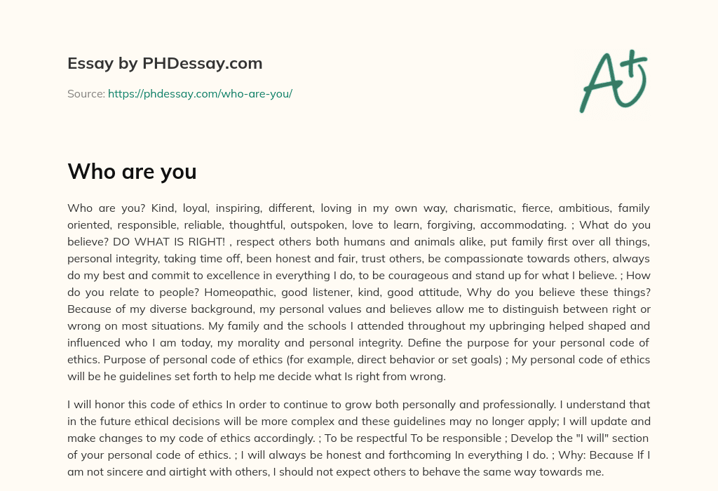 Who are you - PHDessay.com