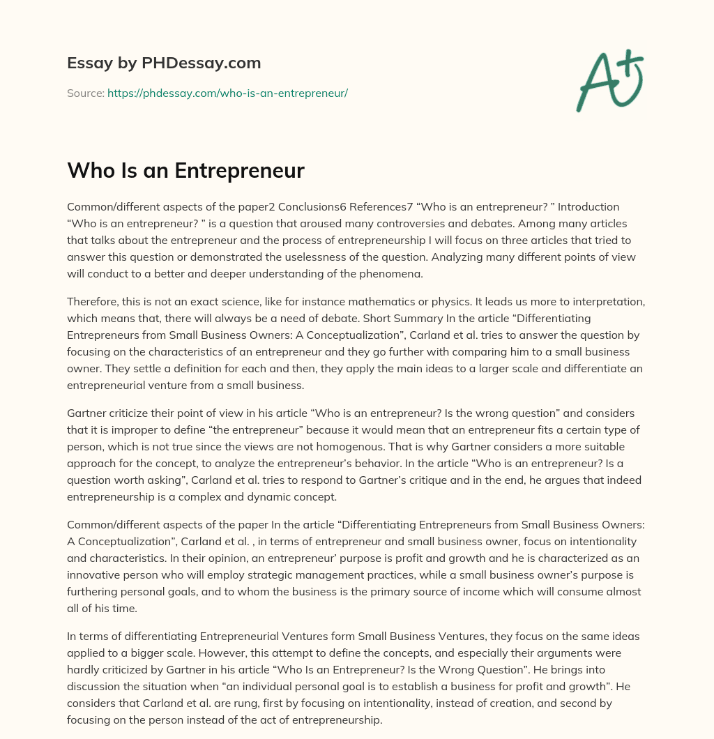 Who Is an Entrepreneur - PHDessay.com