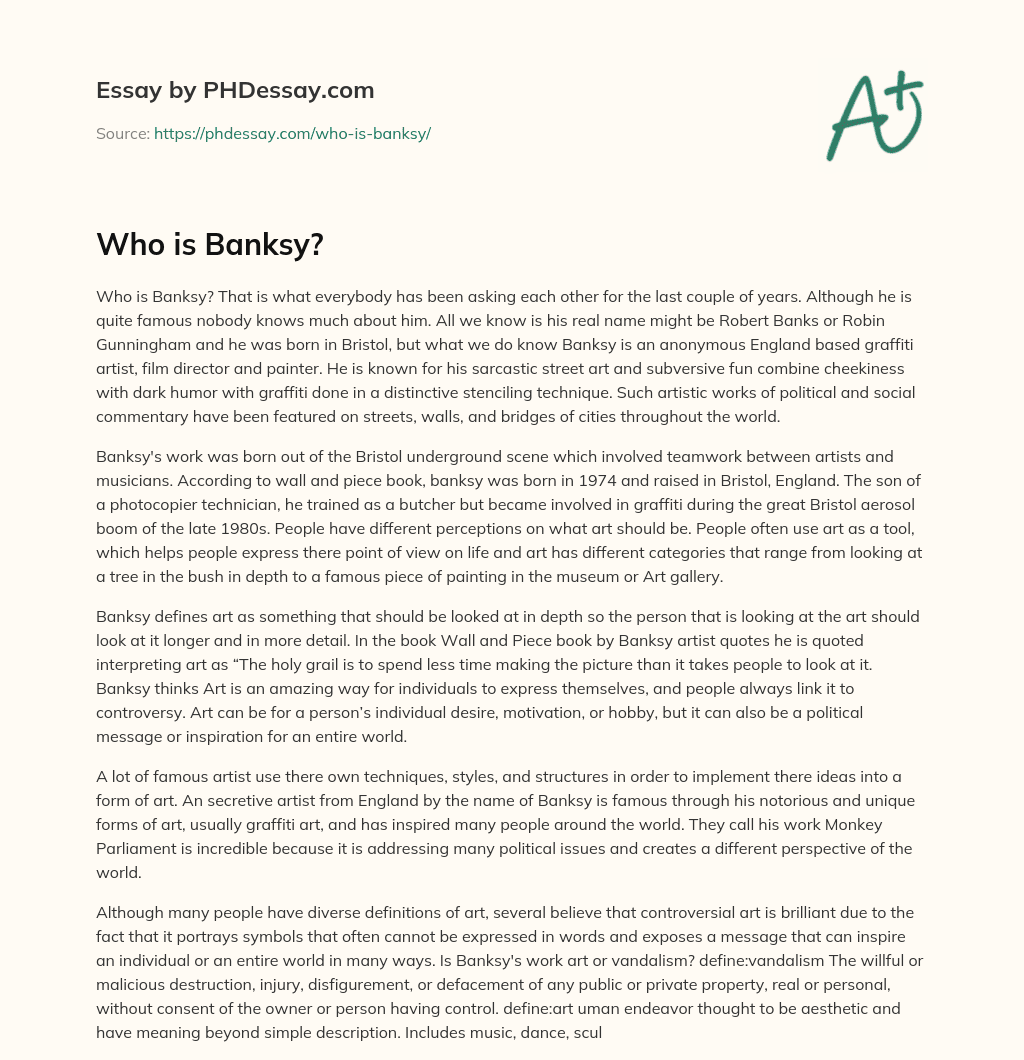 Who Is Banksy? Essay Example - PHDessay.com