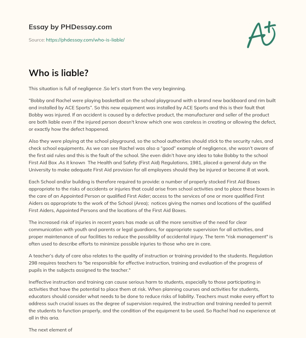 Who is liable? - PHDessay.com