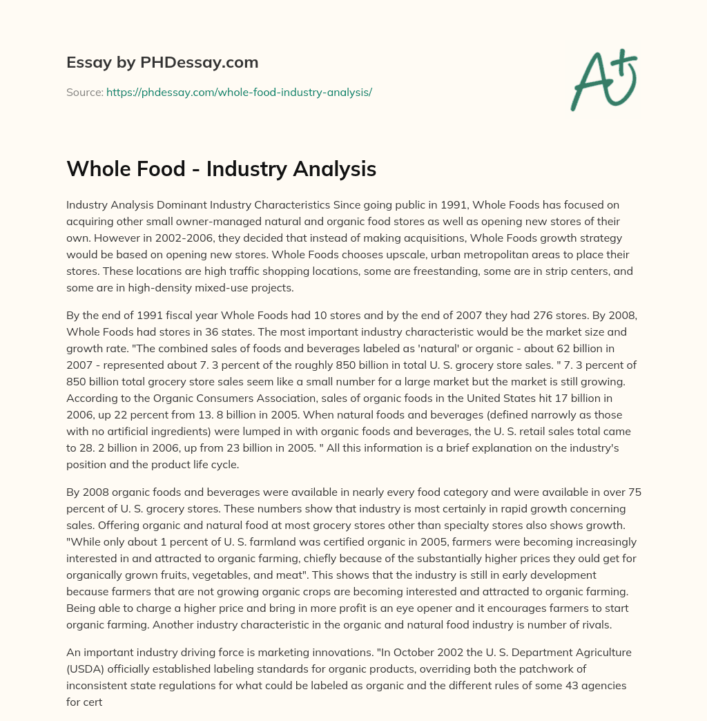 Whole Food - Industry Analysis - PHDessay.com