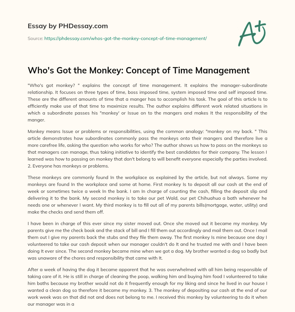 Who'S Got The Monkey: Concept Of Time Management Discussion Example ...