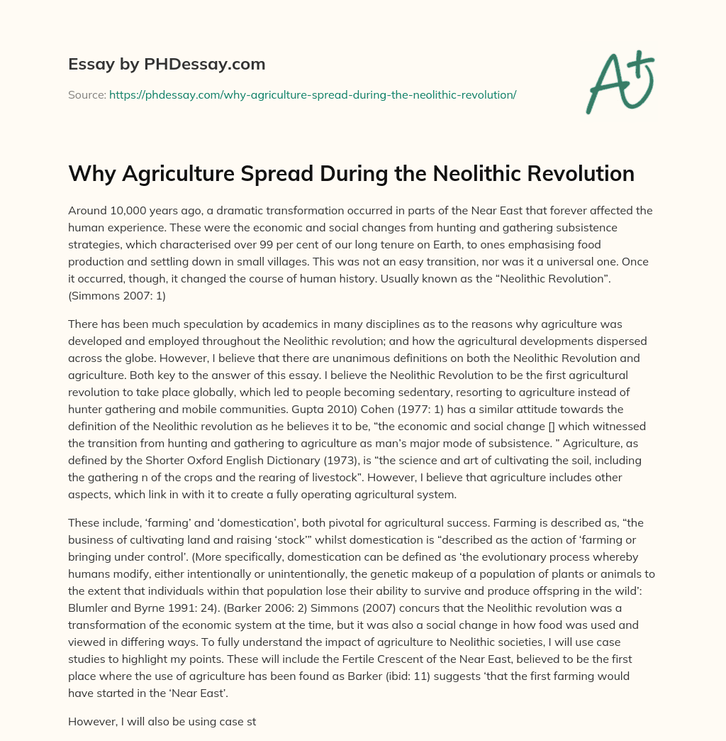 Why Agriculture Spread During the Neolithic Revolution - PHDessay.com