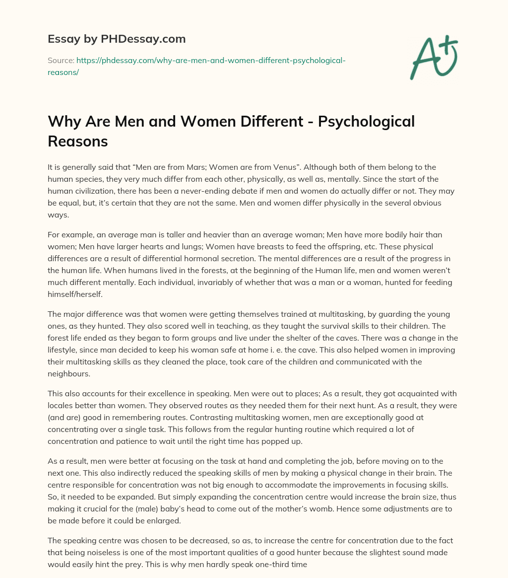 Why Are Men and Women Different - Psychological Reasons (600 Words ...