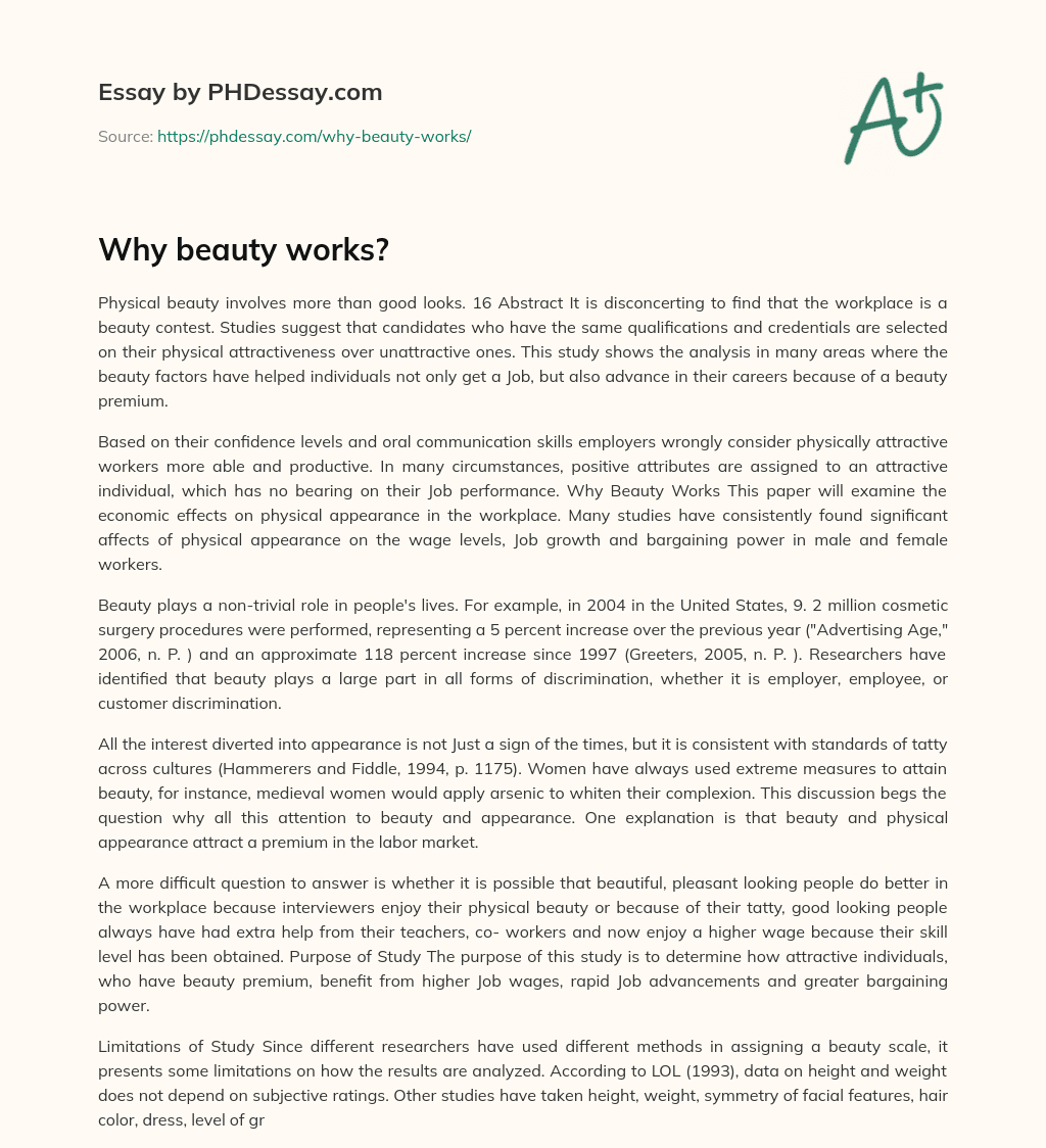 Why beauty works? - PHDessay.com